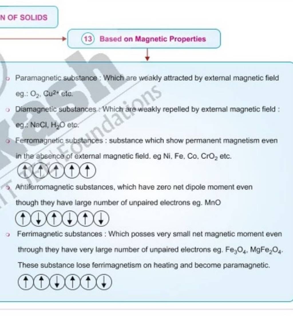 N OF SOLIDS (13) Based on Magnetic Properties Paramagnetic substance : Wh..