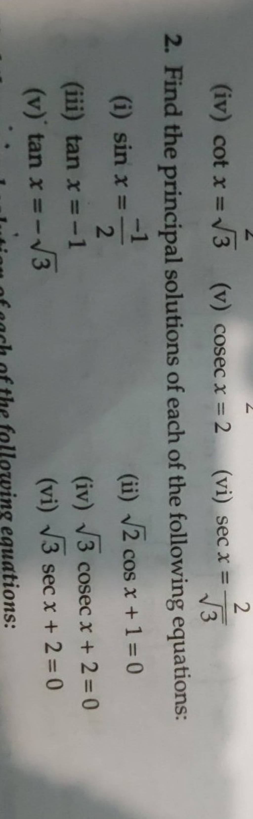 Find the principal solutions of each of the following equations: | Filo