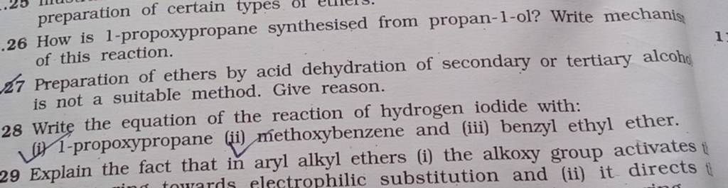 .26 How is 1-propoxypropane synthesised from propan-1-ol? Write mechanis