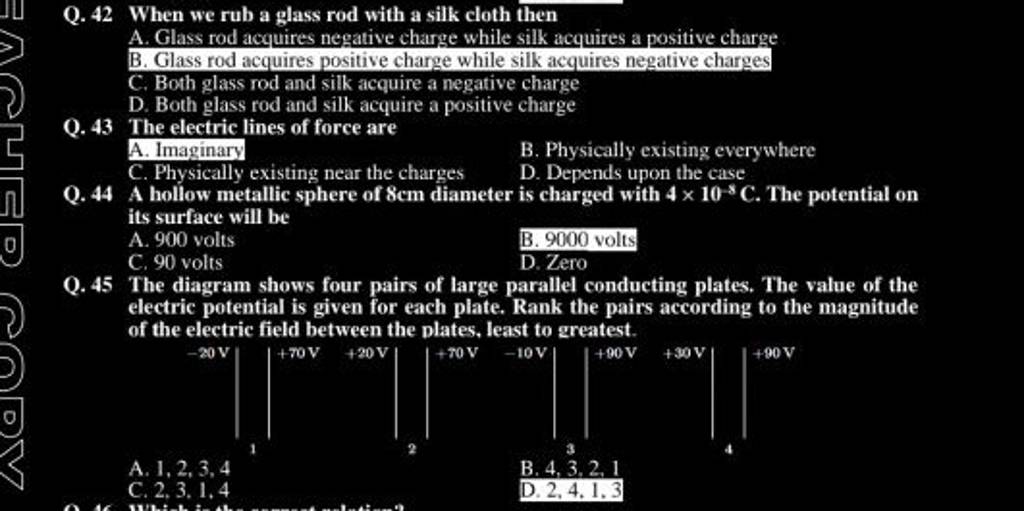 Q.45 The diagram shows four pairs of large parallel conducting plates. Th.. Q.45 The diagram shows four pairs of large parallel conducting plates. Th..