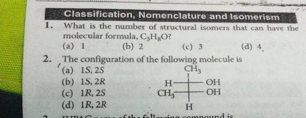 Classification, Nomenclature and Isomerism 1. What is the number of struc..