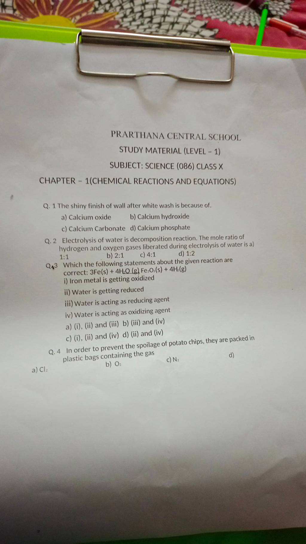PRARTHANA CENTRAL SCHOOL STUDY MATERIAL (LEVEL - 1) SUBJECT: SCIENCE (086..