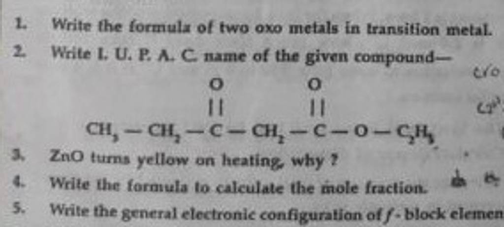 1. Write the formula of two oxo metals in transition metal. | Filo