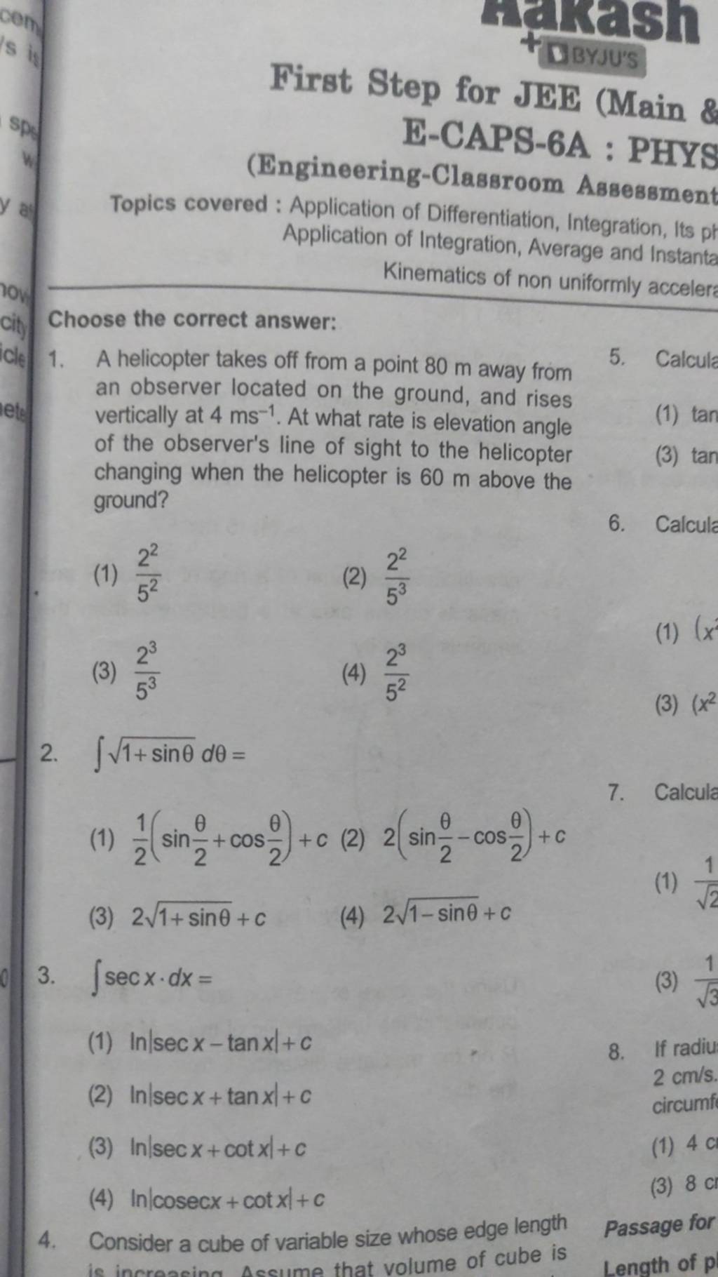 Consider a cube of variable size whose edge length Passage for | Filo