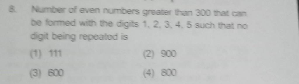 Number of even numbers greater than 300 that can be formed with the digit..
