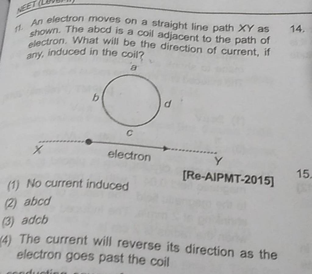 11 An Electron Moves On A Straight Line Path Xy As Shown The Abcd Is A