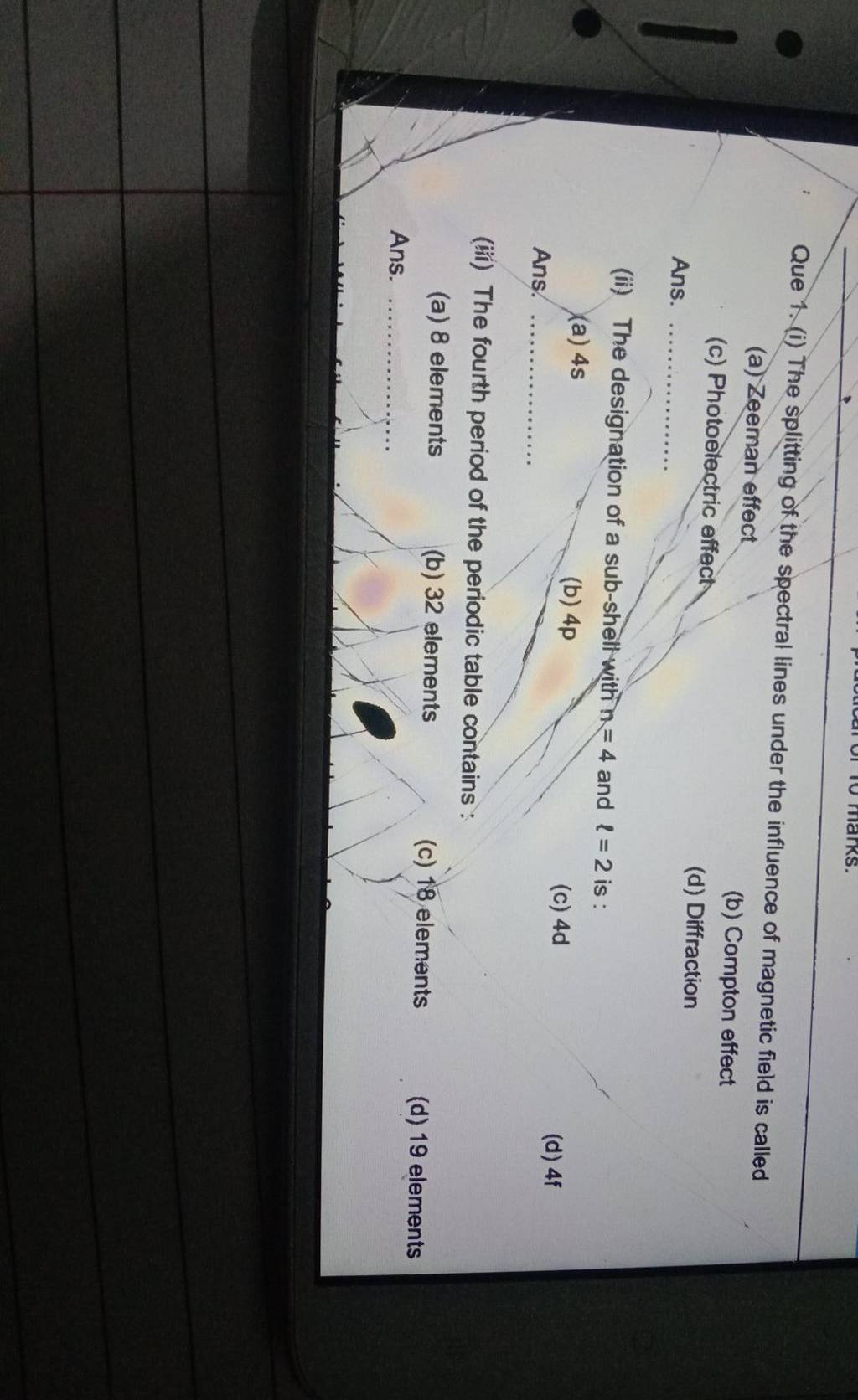 (iii) The fourth period of the periodic table contains: | Filo