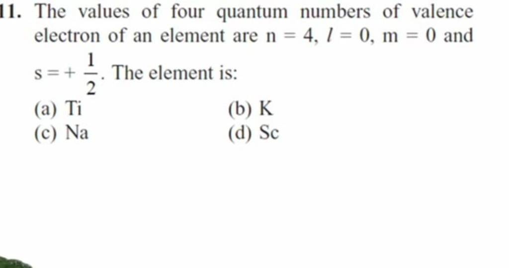 The values of four quantum numbers of valence electron of an element are