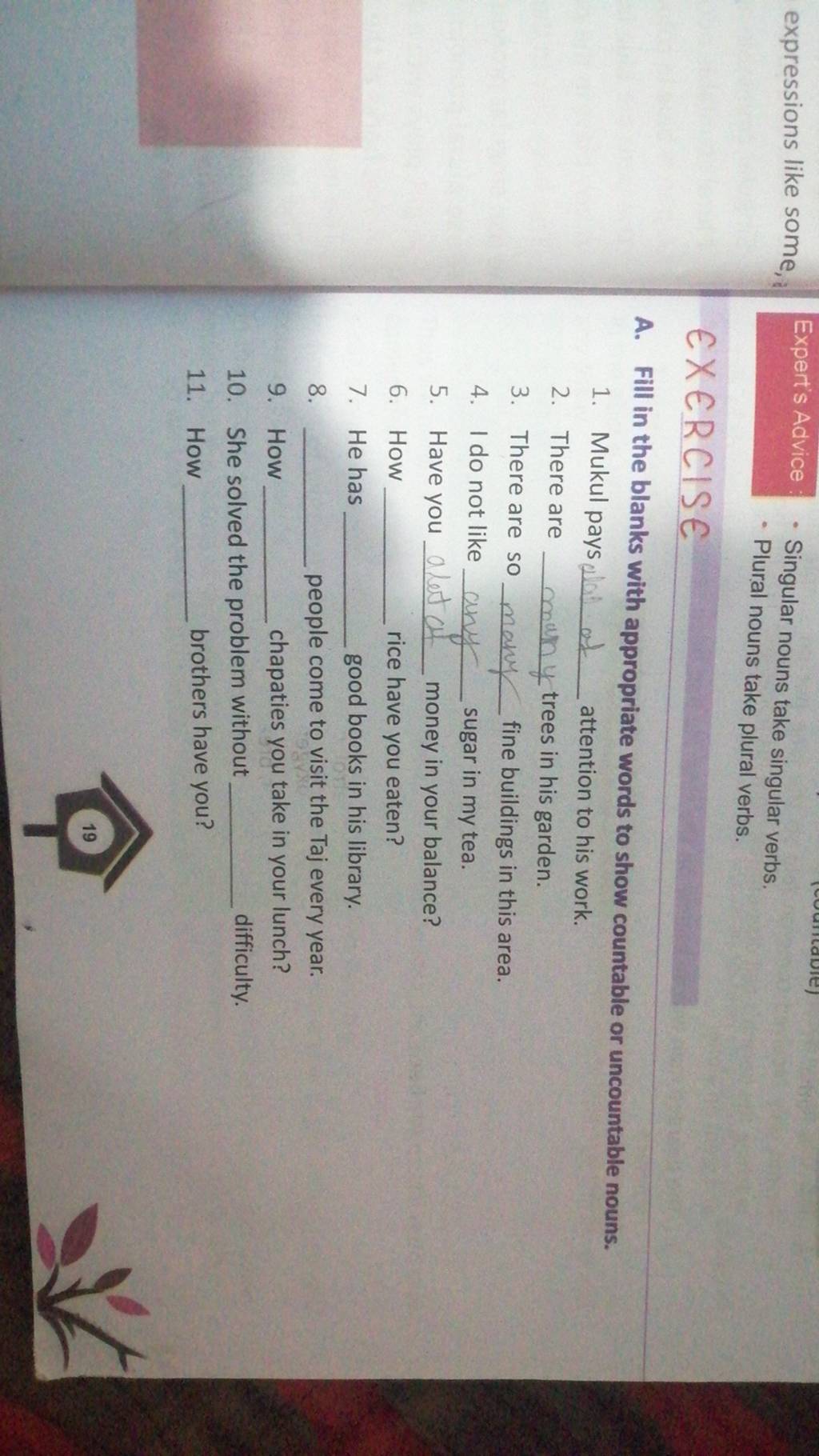 Expert's Advice : Singular nouns take singular verbs. - Plural nouns take..