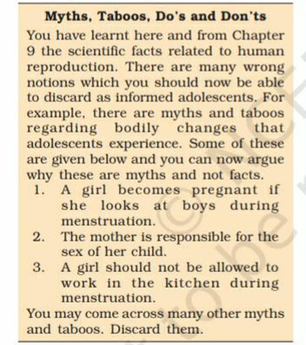 Myths Taboos Dos And Donts You Have Learnt Here And From Chapter 9 Th