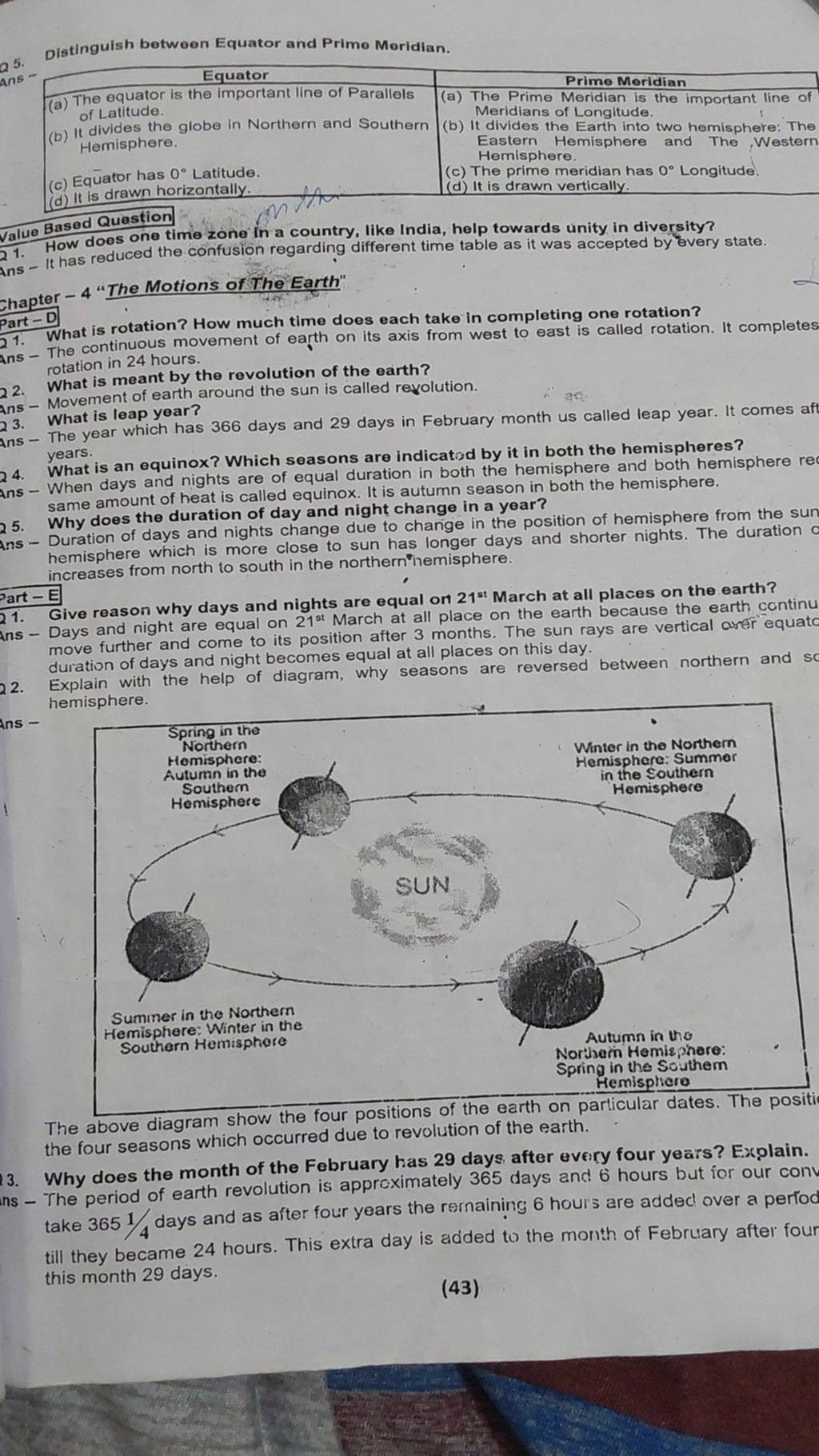 Distinguish between Equator and Prime Meridian. | Filo