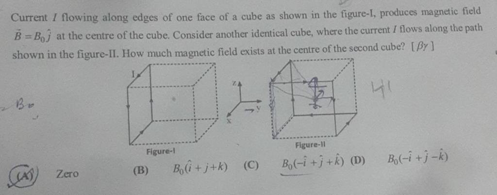 Current I flowing along edges of one face of a cube as shown in the figur..