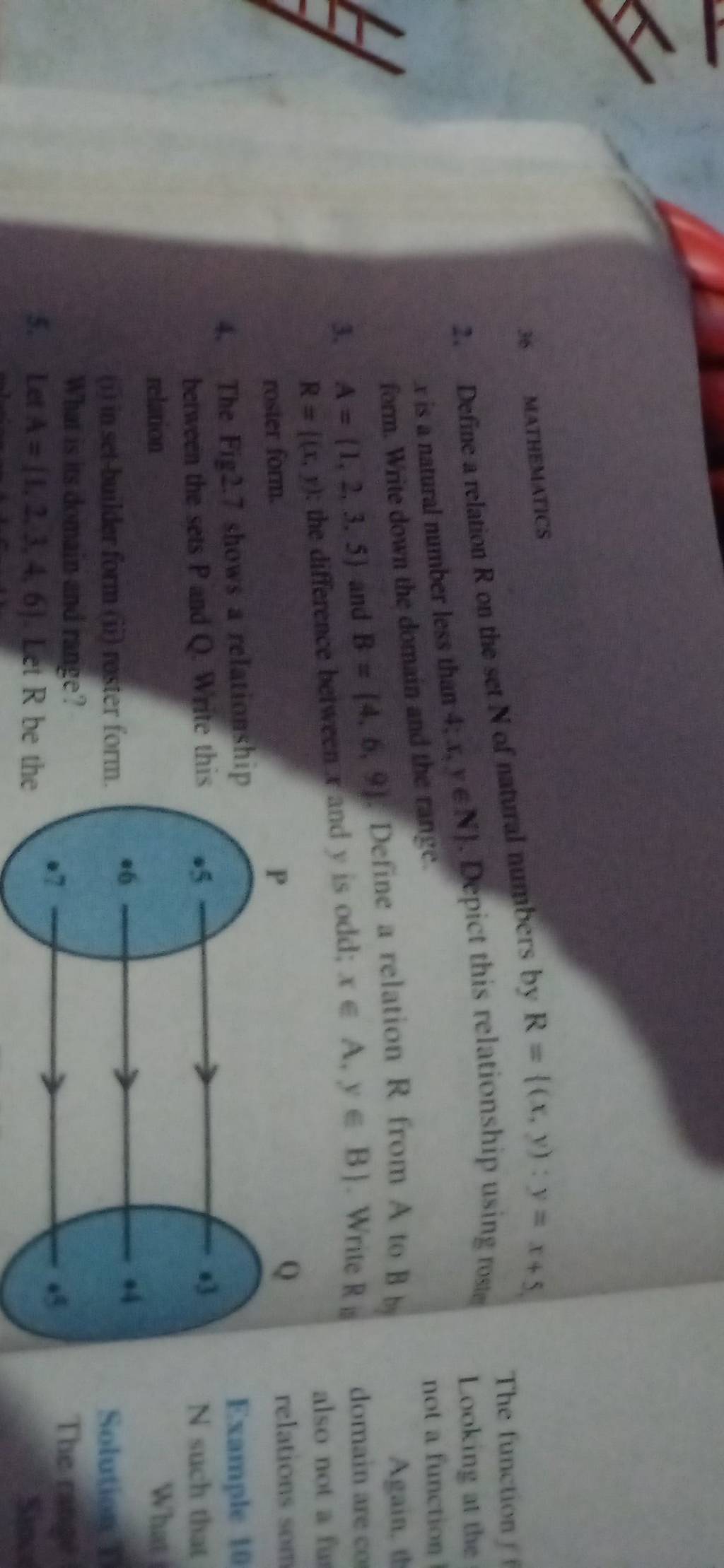 2. Define a relation R on the set N of natural numbers by R={(x,y):y=x+5