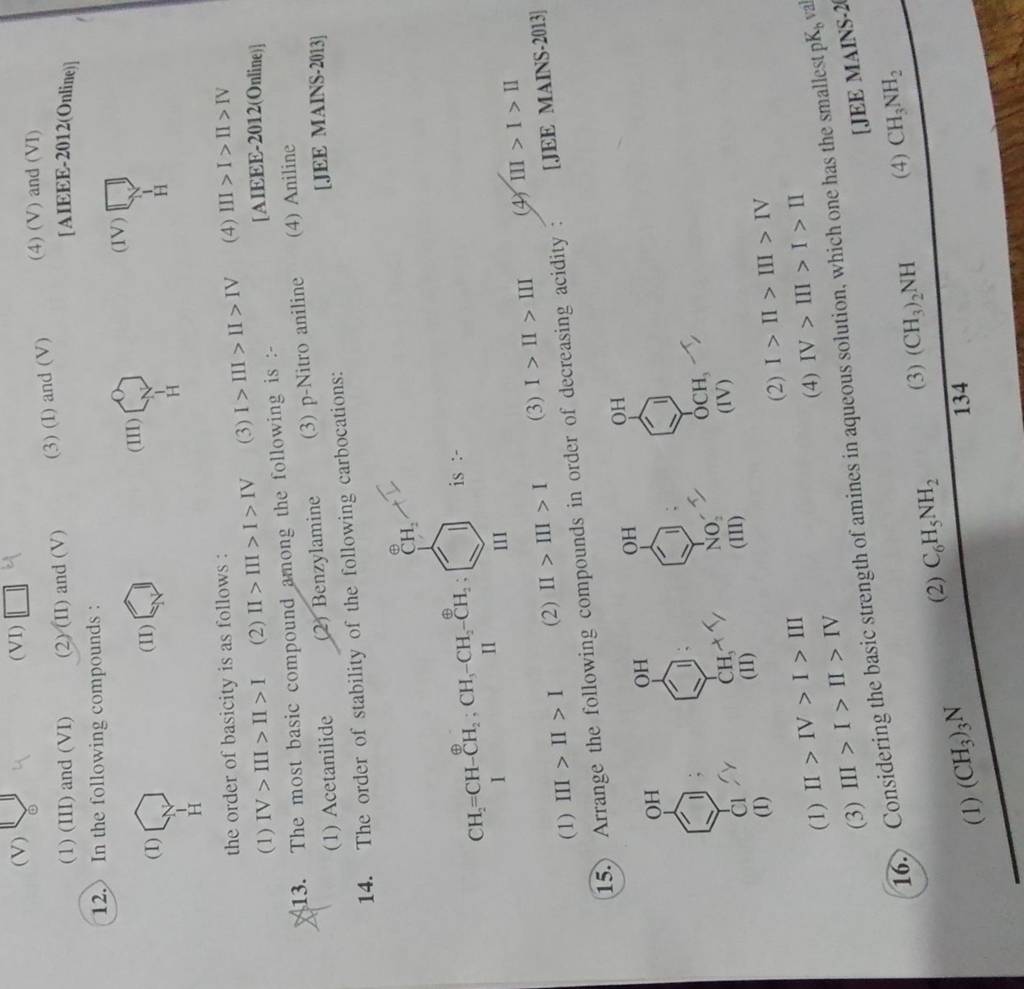 (15.) Arrange the following compounds in order of decreasing acidity : [J.. (15.) Arrange the following compounds in order of decreasing acidity : [J..