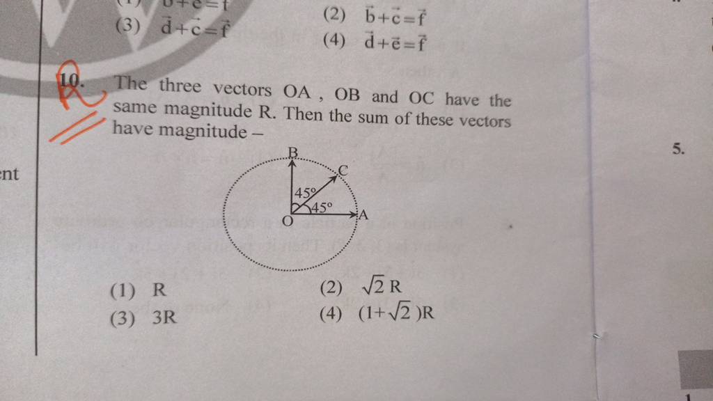 The three vectors OA,OB and OC have the same magnitude R. Then the sum of..