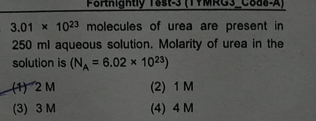 3.01×1023 molecules of urea are present in 250ml aqueous solution. Molari..