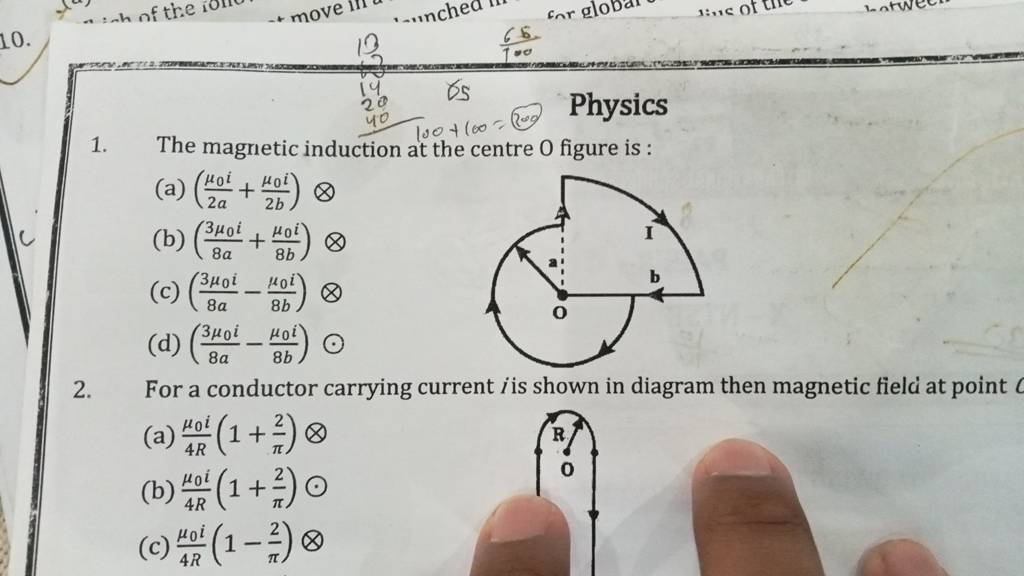 For a conductor carrying current i is shown in diagram then magnetic fiel..