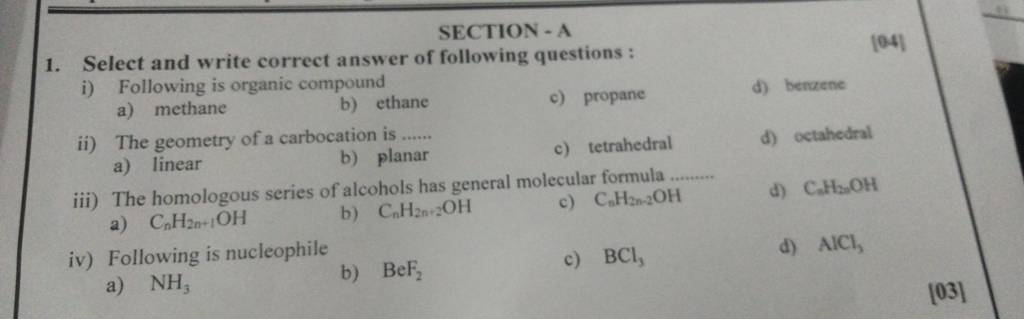 The homologous series of alcohols has general molecular formula ..........