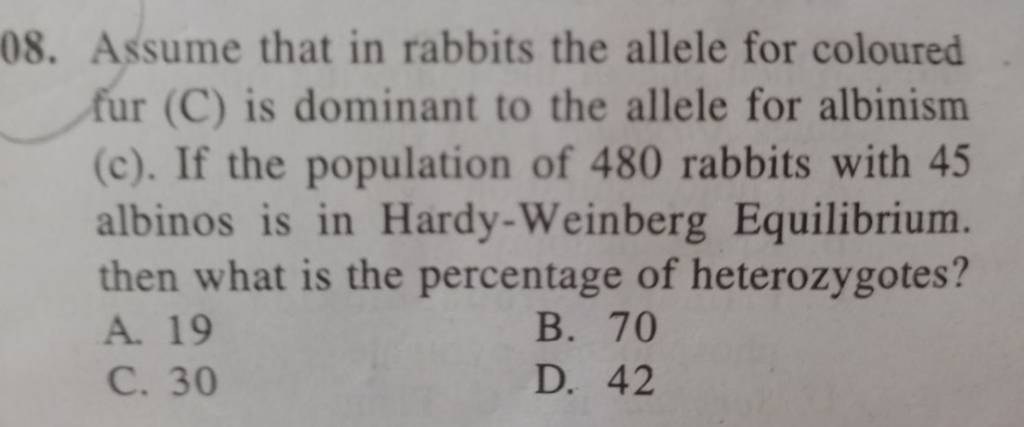 Assume that in rabbits the allele for coloured fur (C) is dominant to the..