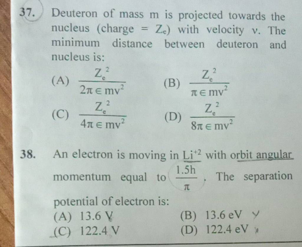 An Electron Is Moving In Li 2 With Orbit Angular Momentum Equal To π1 5