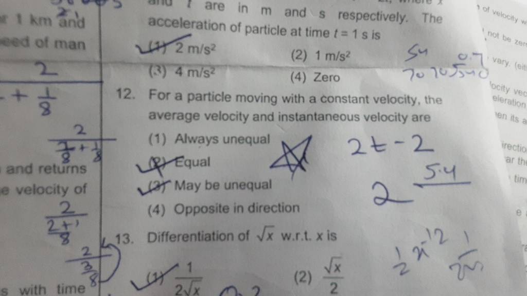 12 For A Particle Moving With A Constant Velocity The Average Velocity