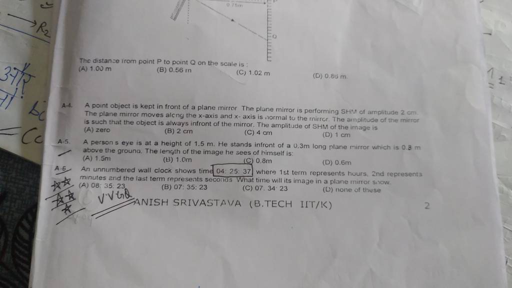 A-4. A point object is kept in front of a plane mirror. The plane mirror A-4. A point object is kept in front of a plane mirror. The plane mirror