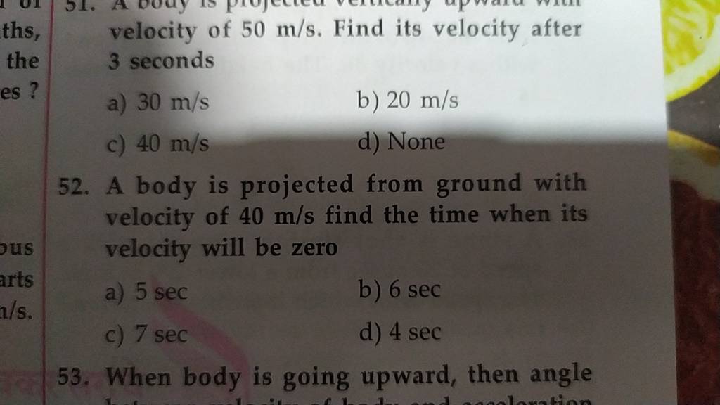Velocity Of 50 M S Find Its Velocity After 3 Seconds Filo
