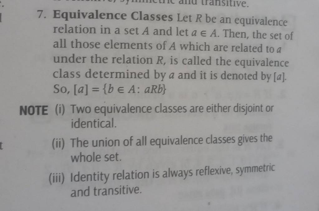 7. Equivalence Classes Let R be an equivalence relation in a set A and le..