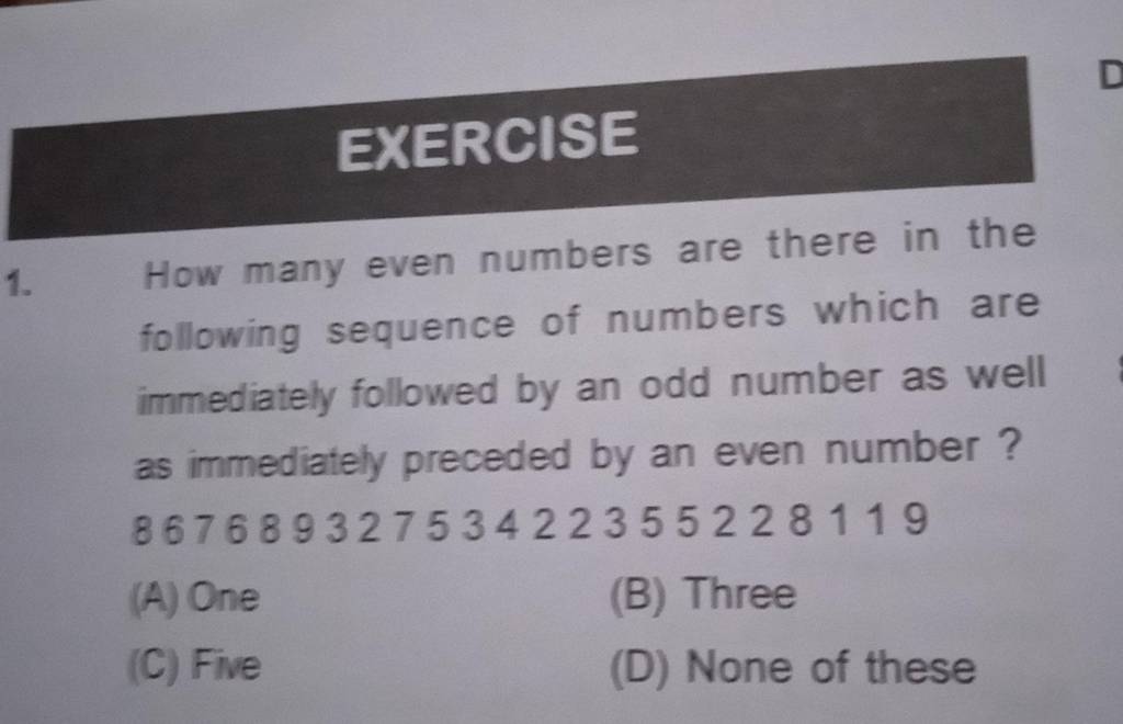 EXERCISE 1 How Many Even Numbers Are There In The Following Sequence Of