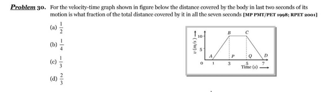 Problem 30. For the velocity-time graph shown in figure below the distanc..
