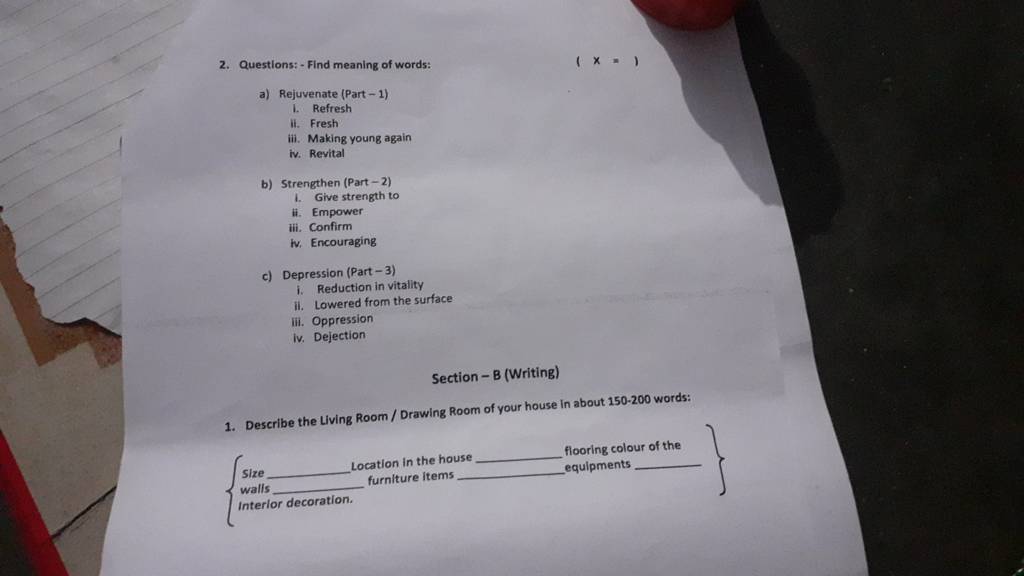 Questions Find Meaning Of Words A Rejuvenate Part 1 Filo