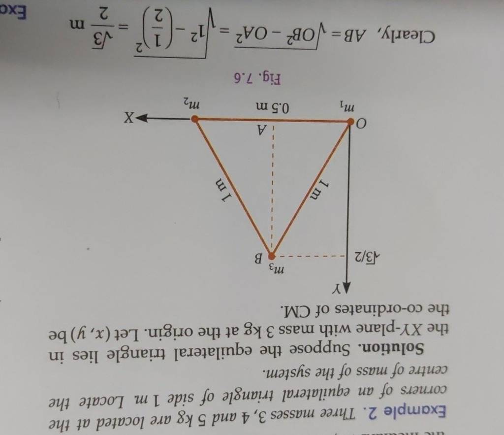 Example 2. Three masses 3,4 and 5 kg are located at the corners of an equ..