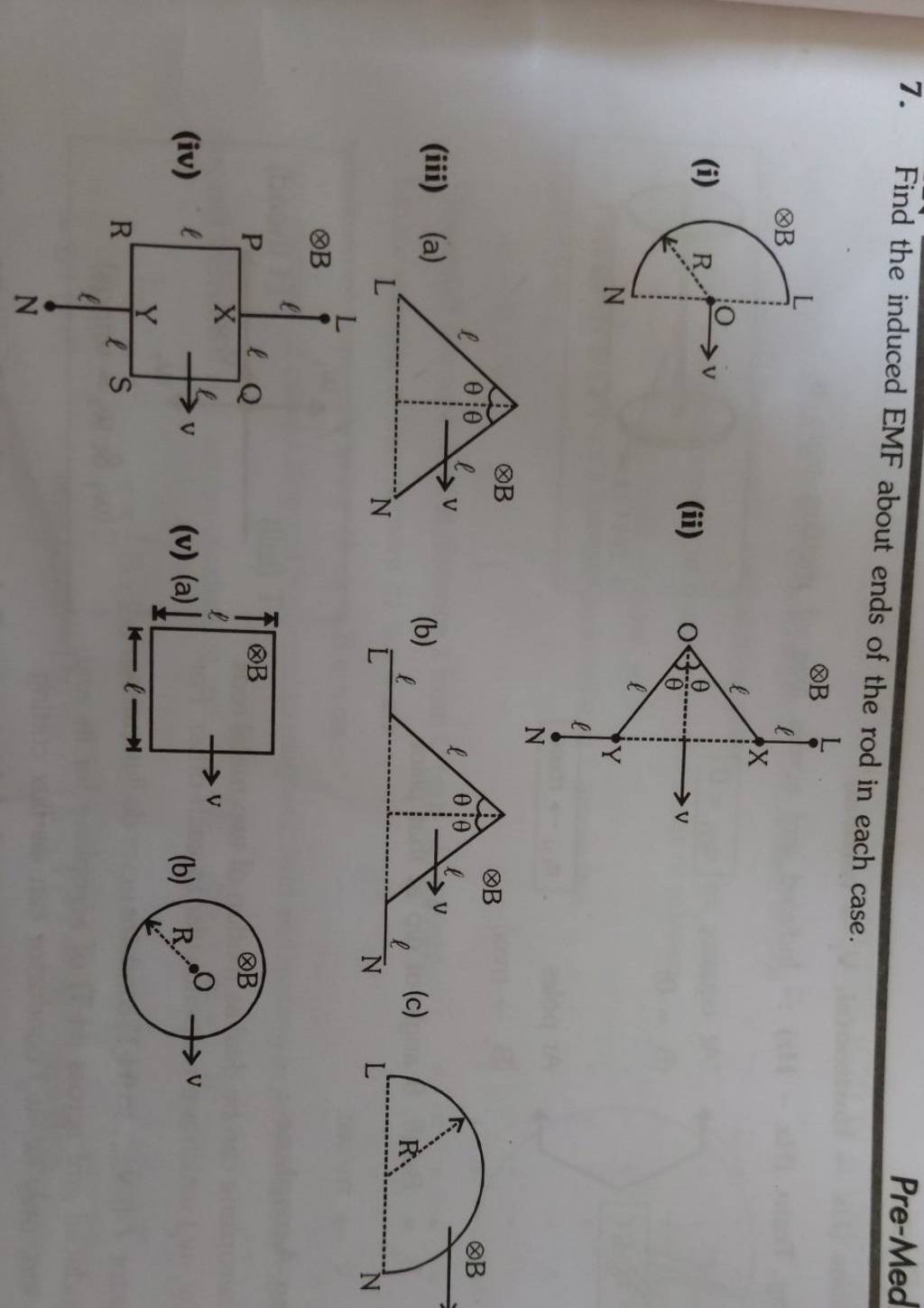 Find the induced EMF about ends of the rod in each case. | Filo