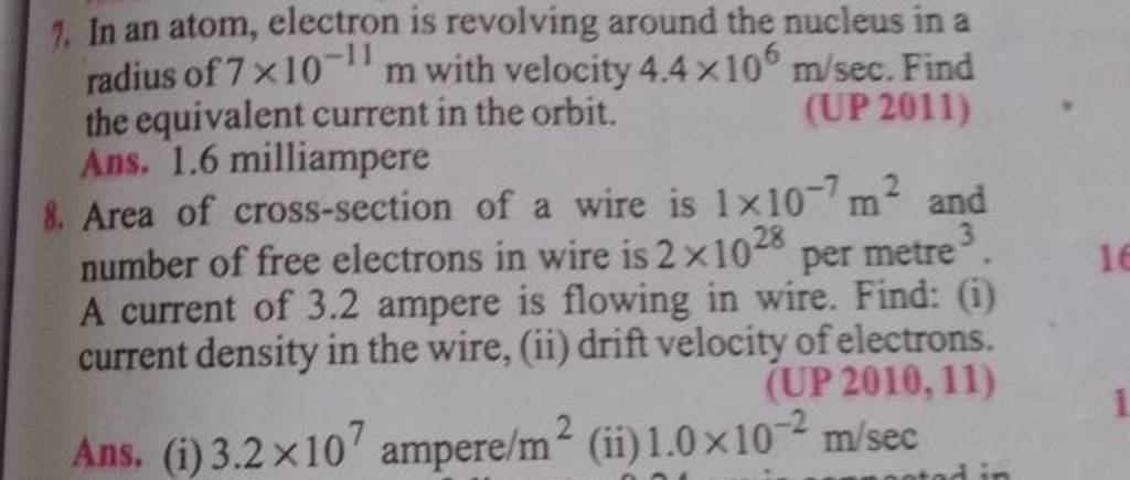 7 In An Atom Electron Is Revolving Around The Nucleus In A Radius Of 7×