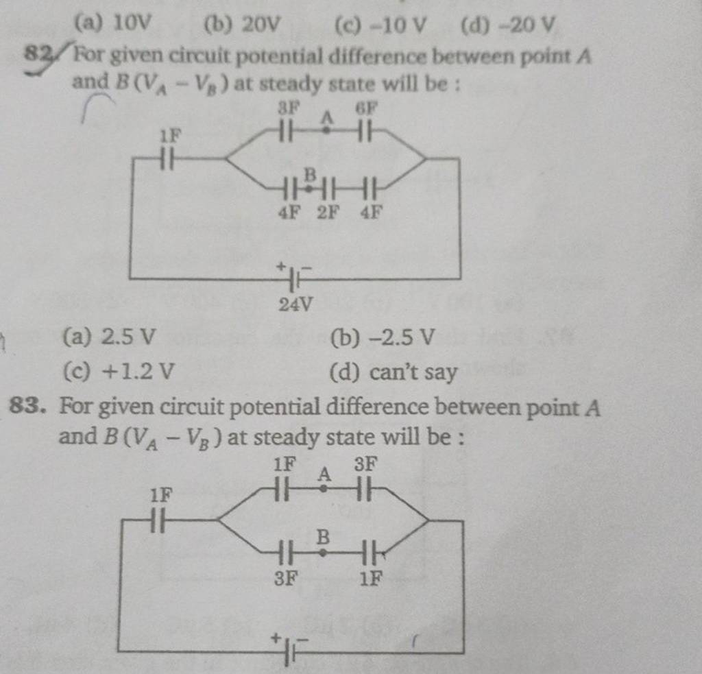 For given circuit potential difference between point A and B(VA −VB ) at