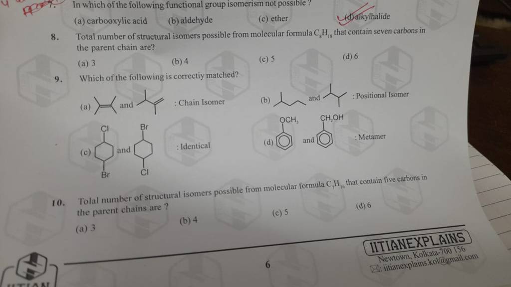 Total Number Of Structural Isomers Possible From Molecular Formula C8 H18