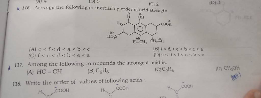 A 116. Arrange the following in increasing order of acid strength | Filo