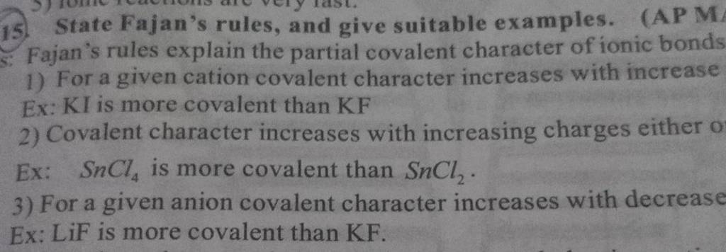 15. State Fajan's rules, and give suitable examples. (APM) Fajan's rules