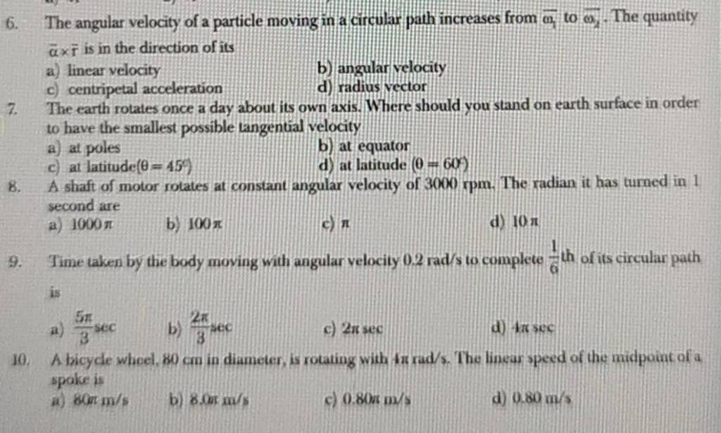 The Angular Velocity Of A Particle Moving In A Circular Path Increases Fr 2408