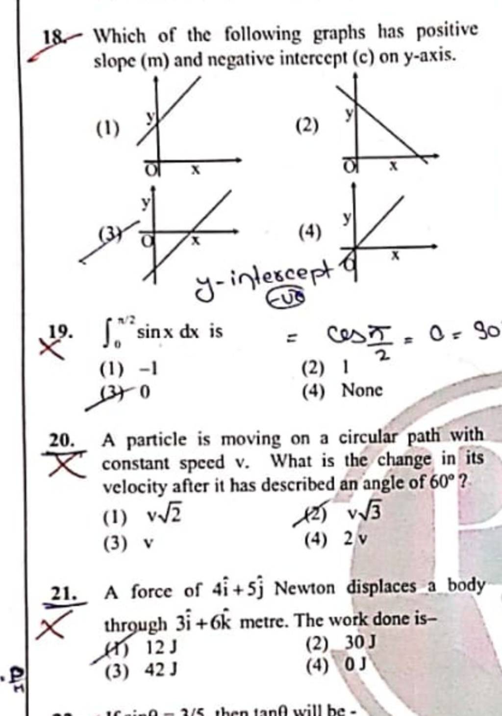 Which of the following graphs has positive slope (m) and negative interec..