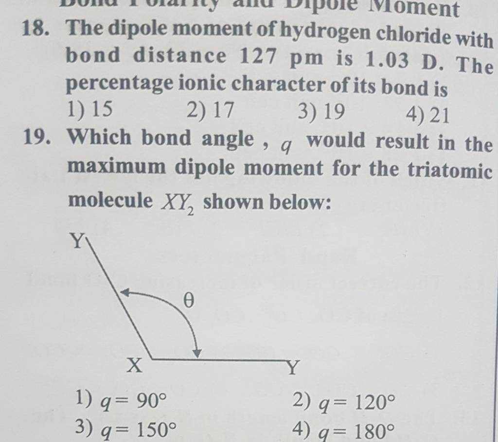 The dipole moment of hydrogen chloride with bond distance 127pm is 1.03D...