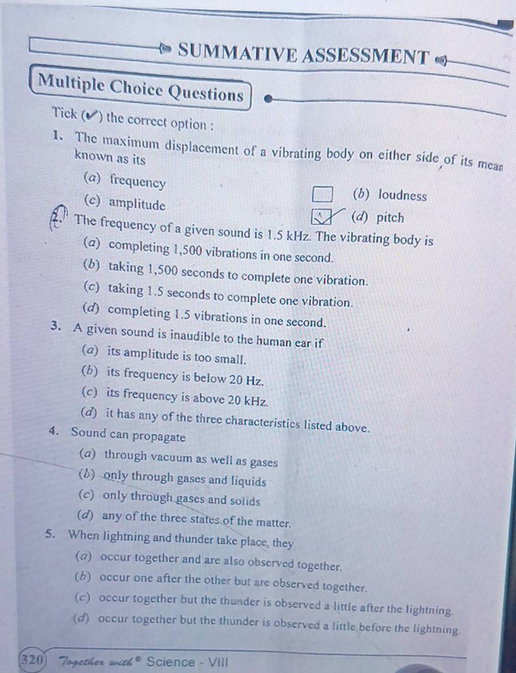 SUMMATIVE ASSESSMENT Multiple Choice Questions Tick ( ) the correct opt..