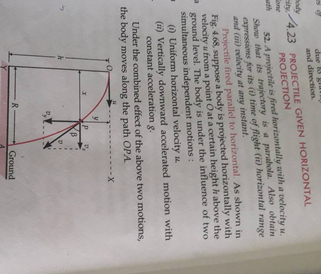 52 A Projectile Is Fired Horizontally With A Velocity U Show That Its T