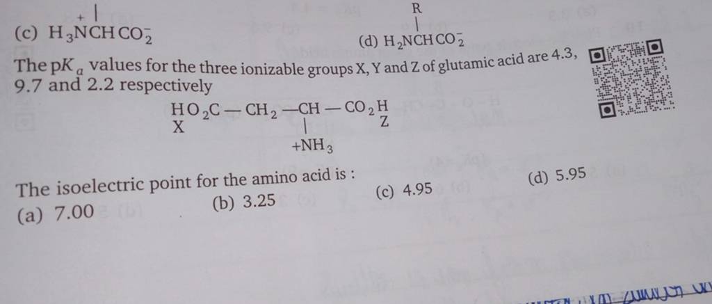 The pKa values for the three ionizable groups X,Y and Z of glutamic acid..