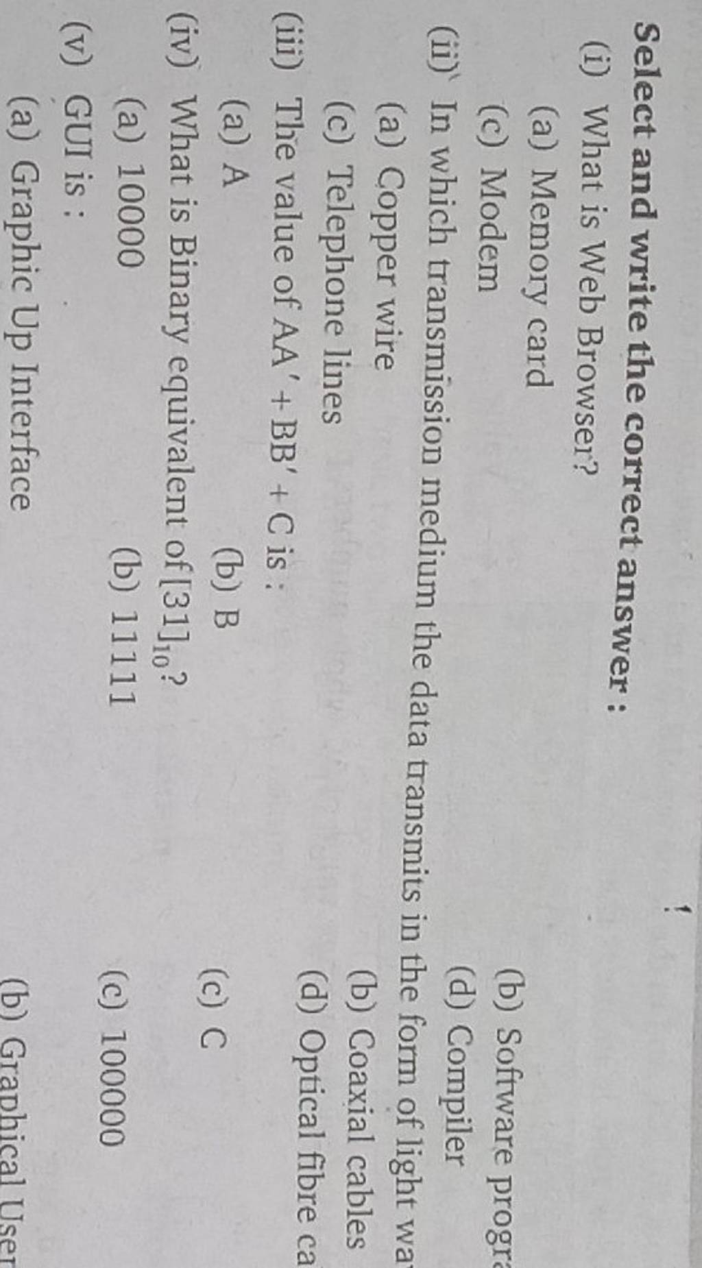 Select And Write The Correct Answer I What Is Web Browser Filo 