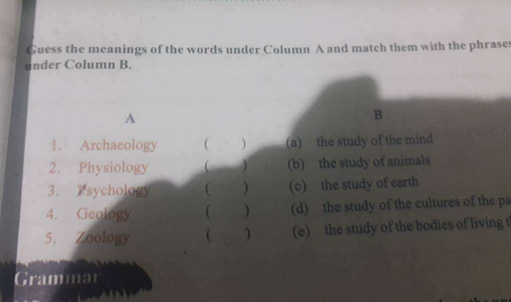 Guess the meanings of the words under Column A and match them with the ph..
