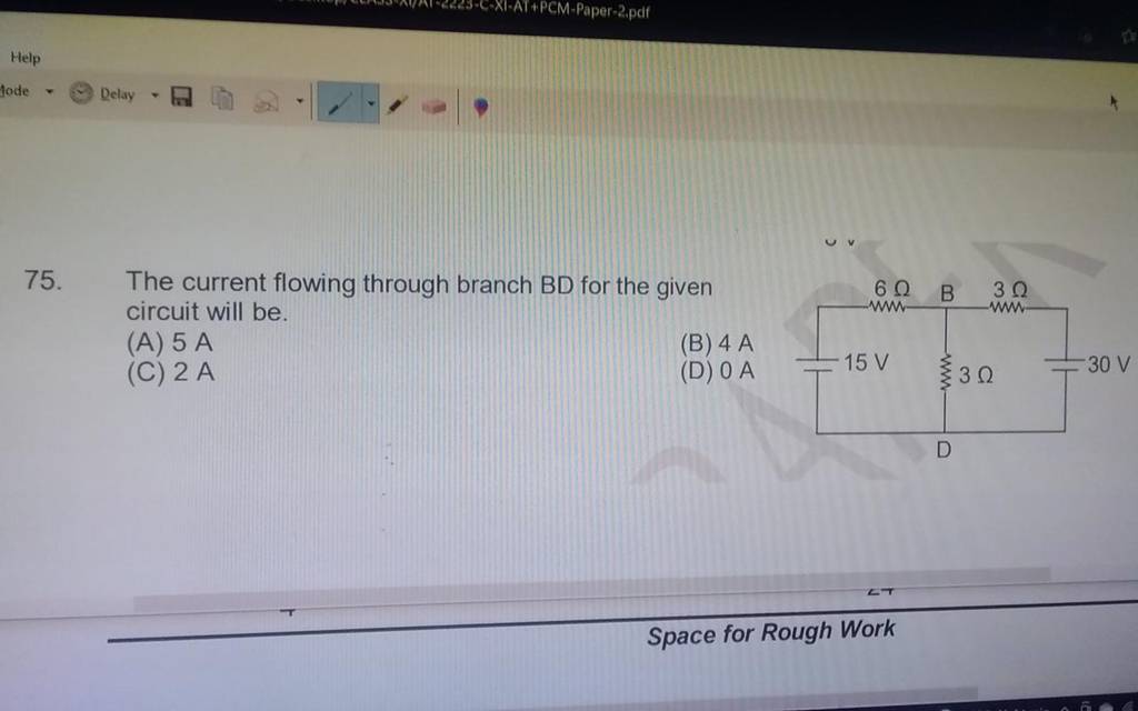The current flowing through branch BD for the given circuit will be...