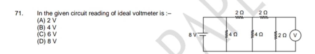 In the given circuit reading of ideal voltmeter is :- | Filo In the given circuit reading of ideal voltmeter is :- | Filo