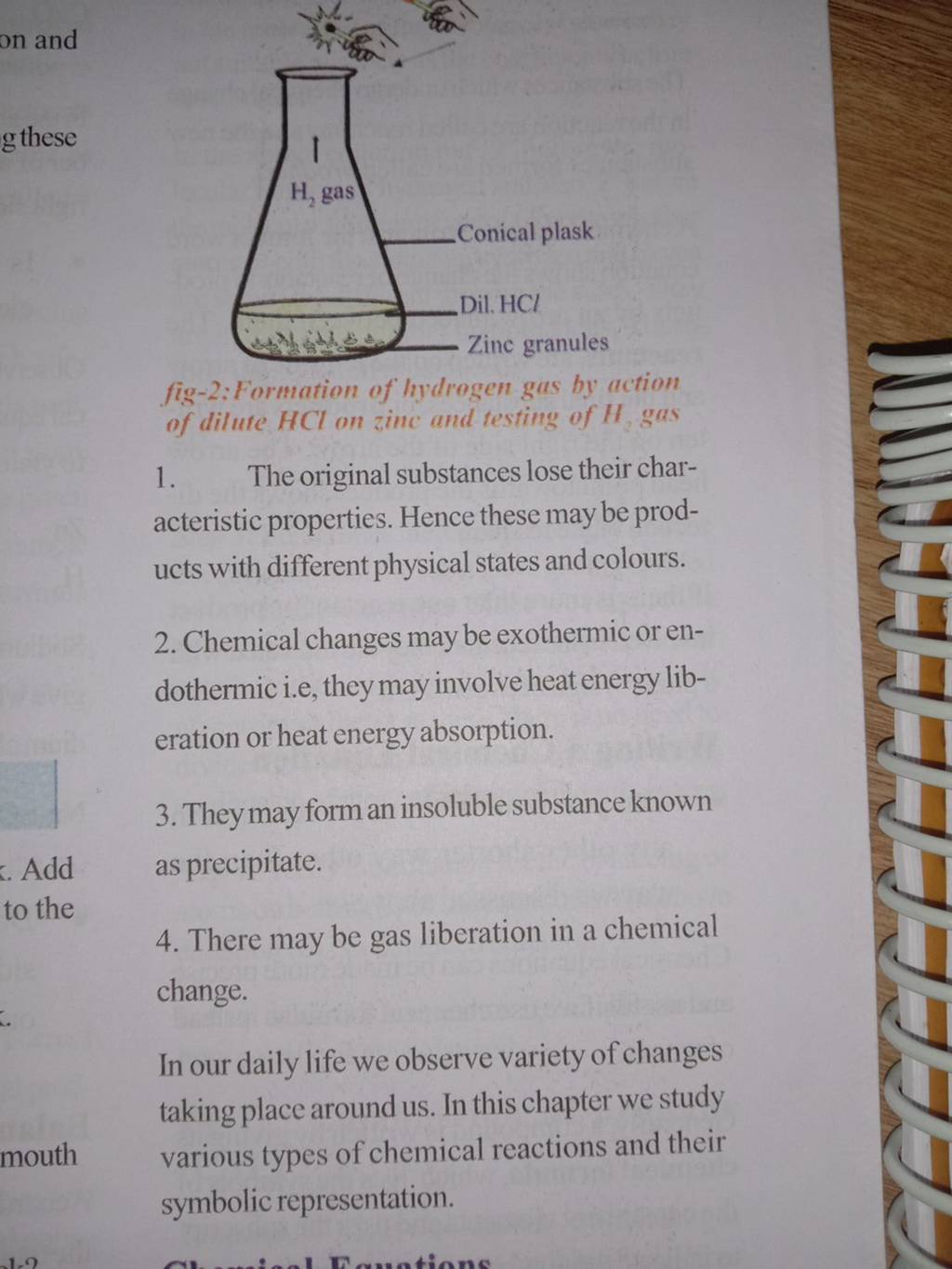 fig-2:Formation of hydrogen gas by action of dilufe HCl on zinc and testi..