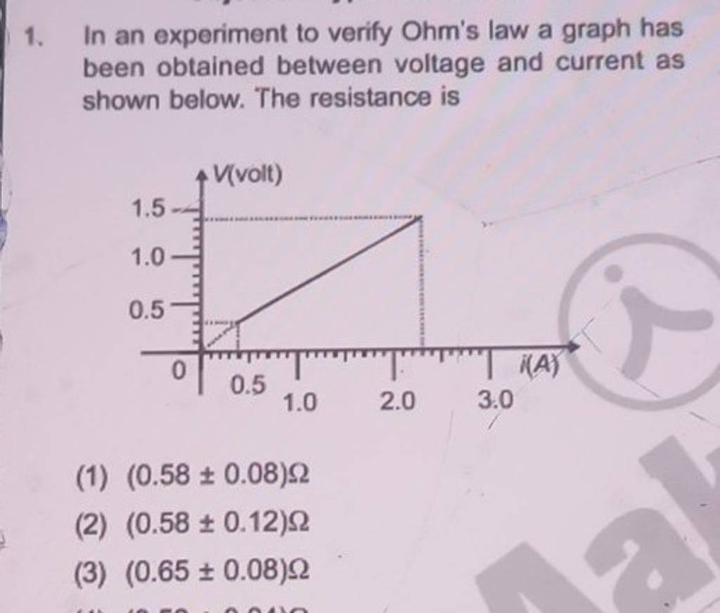1. In an experiment to verify Ohm's law a graph has been obtained between..